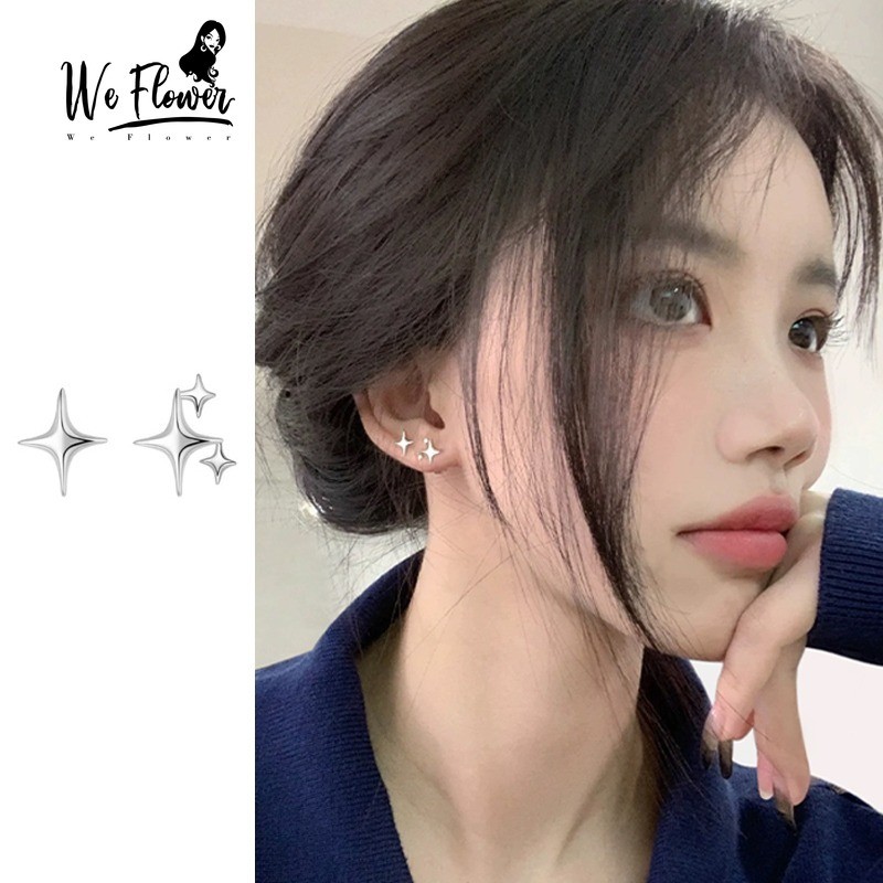 We Flower Hàn Quốc s925 Bạc Nhỏ Chữ Thập Ngôi Sao Xuyên Bông Tai Nữ Bé Gái Mặc Hàng Ngày Chọn ...