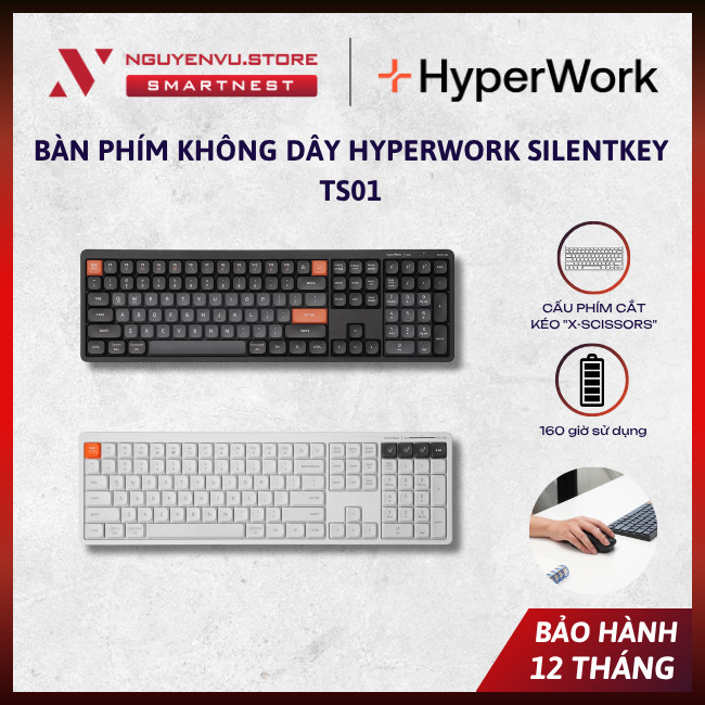 [CHÍNH HÃNG] Bàn phím không dây HyperWork SilentKey TS01 - 160 giờ sử ...