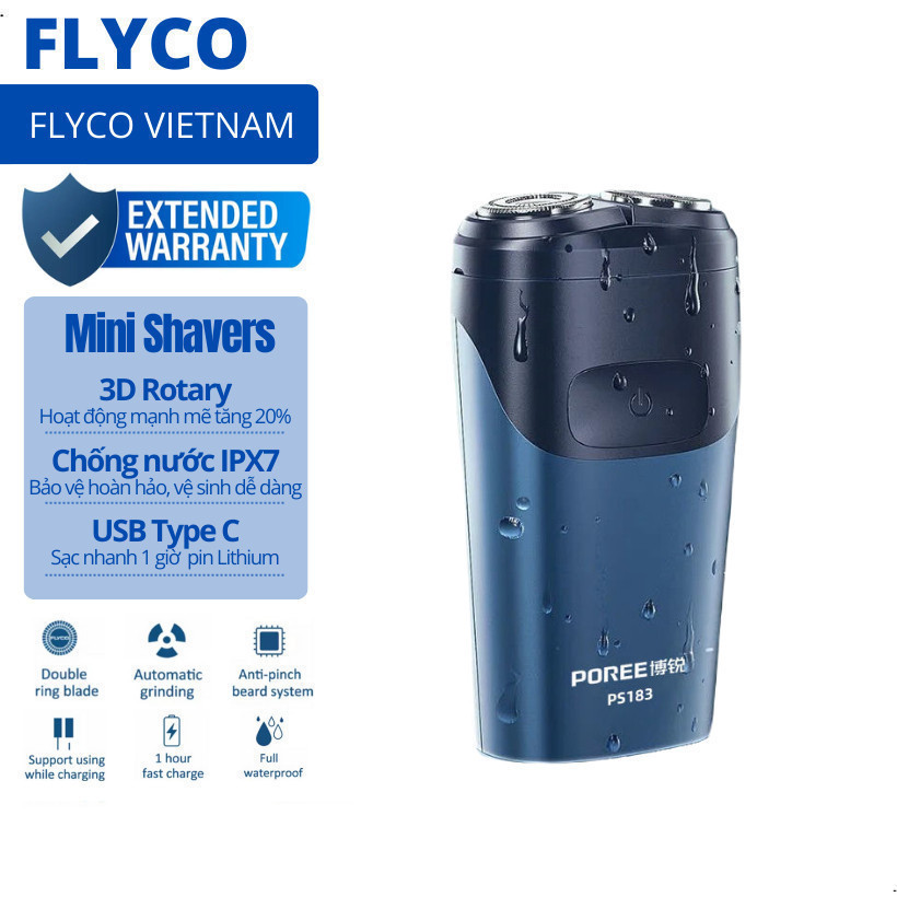 [2024] Máy Cạo Râu Nam 2 Lưỡi Kép Chống Nước IPX67 Sạc Nhanh 1 giờ USB Type C Poree PS183 ...