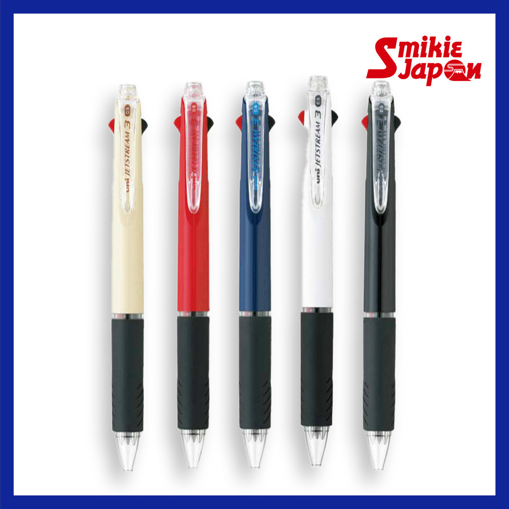 Uni Jetstream 3 Color Ballpoint Pen 0.5mm Black/White/Navy/Red/Ivory ...
