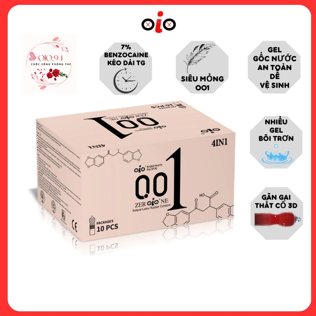 Bao cao su có gai siêu mỏng 001 OiO hồng kích thước 49mm, bcs gân gai ...