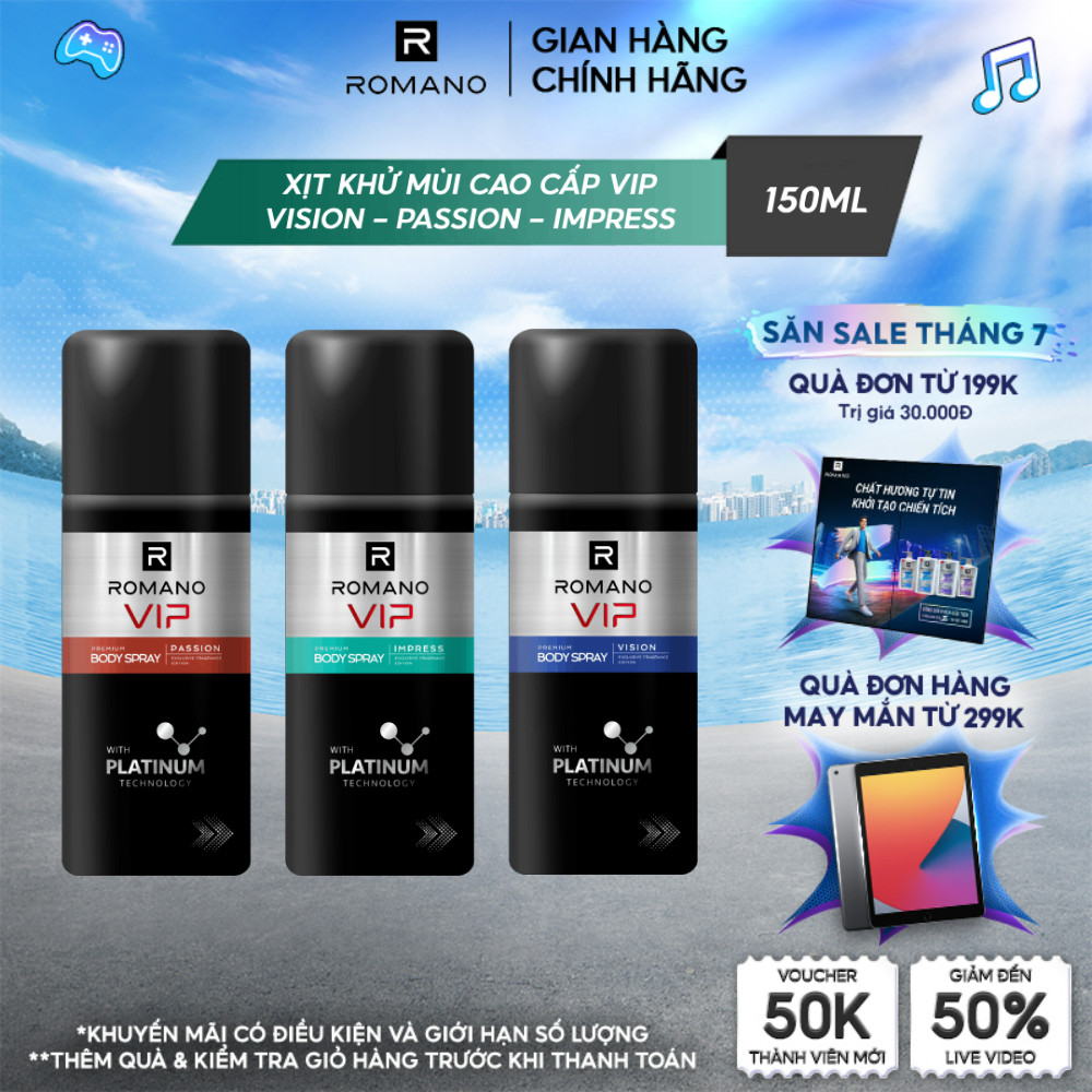 Xịt khử mùi cao cấp Romano VIP Passion / Vision / Impress 150ml ...