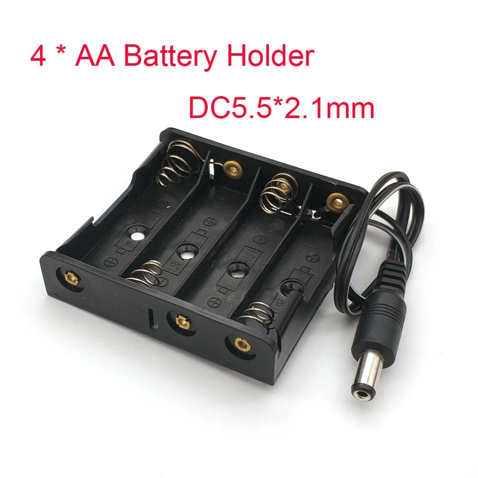 Giá đỡ pin AA 4X với phích cắm nguồn dc 5.5x2.1mm 4x1.5v 6V 4AA Vỏ pin ...
