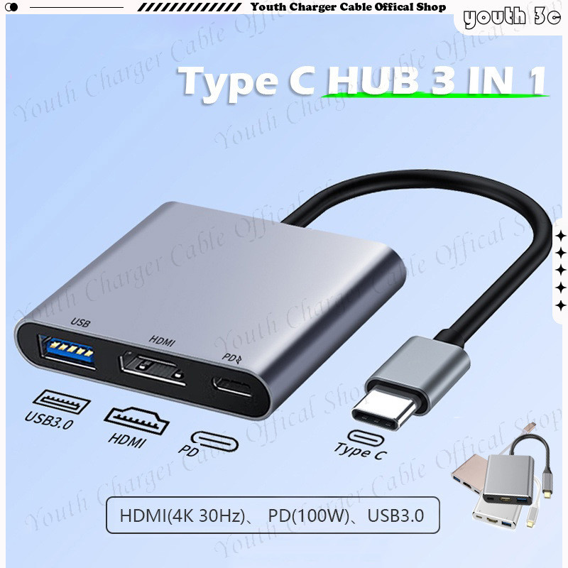 Bộ chuyển đổi điện thoại đa cổng AV kỹ thuật số Usb-C, Usb 3.1 Hub 3 IN 1 Type C sang Usb 3.0 ...