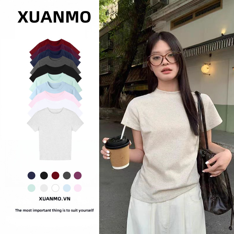 XUANMO Local brand Áo baby tee Áo Thun ôm body Áo y2k 100% cotton Áo ...
