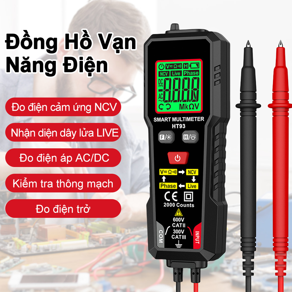 Habotest HT93 Đo điện trở trực tiếp với đèn Bút đo điện kỹ thuật số DC ...