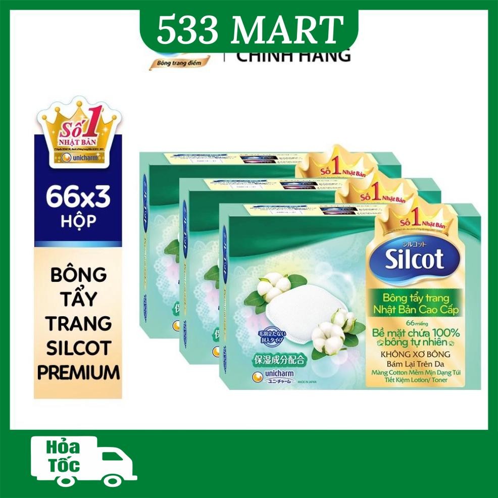 [COMBO 3 HỘP] Bông tẩy trang cao cấp Silcot Premium 66 miếng/hộp ...
