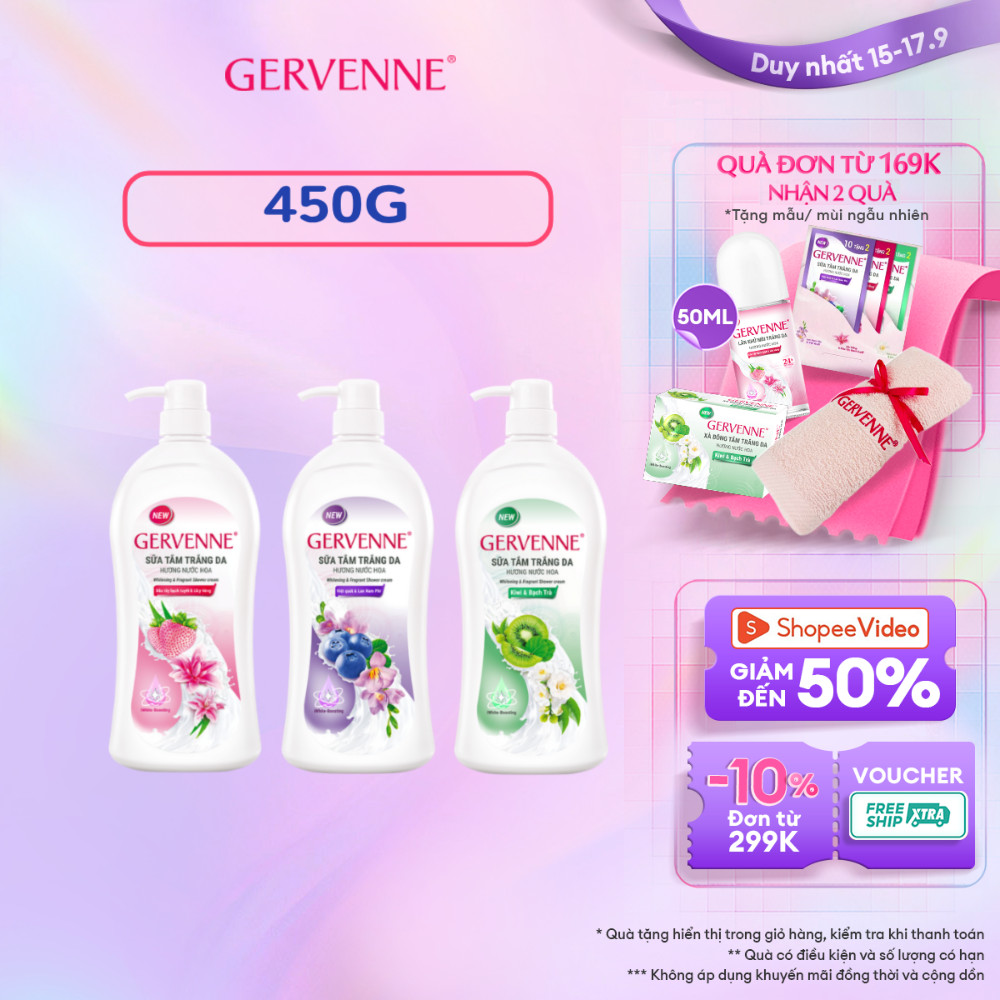 Sữa tắm trắng da hương nước hoa Gervenne 450G/chai (3 mùi) | Shopee ...