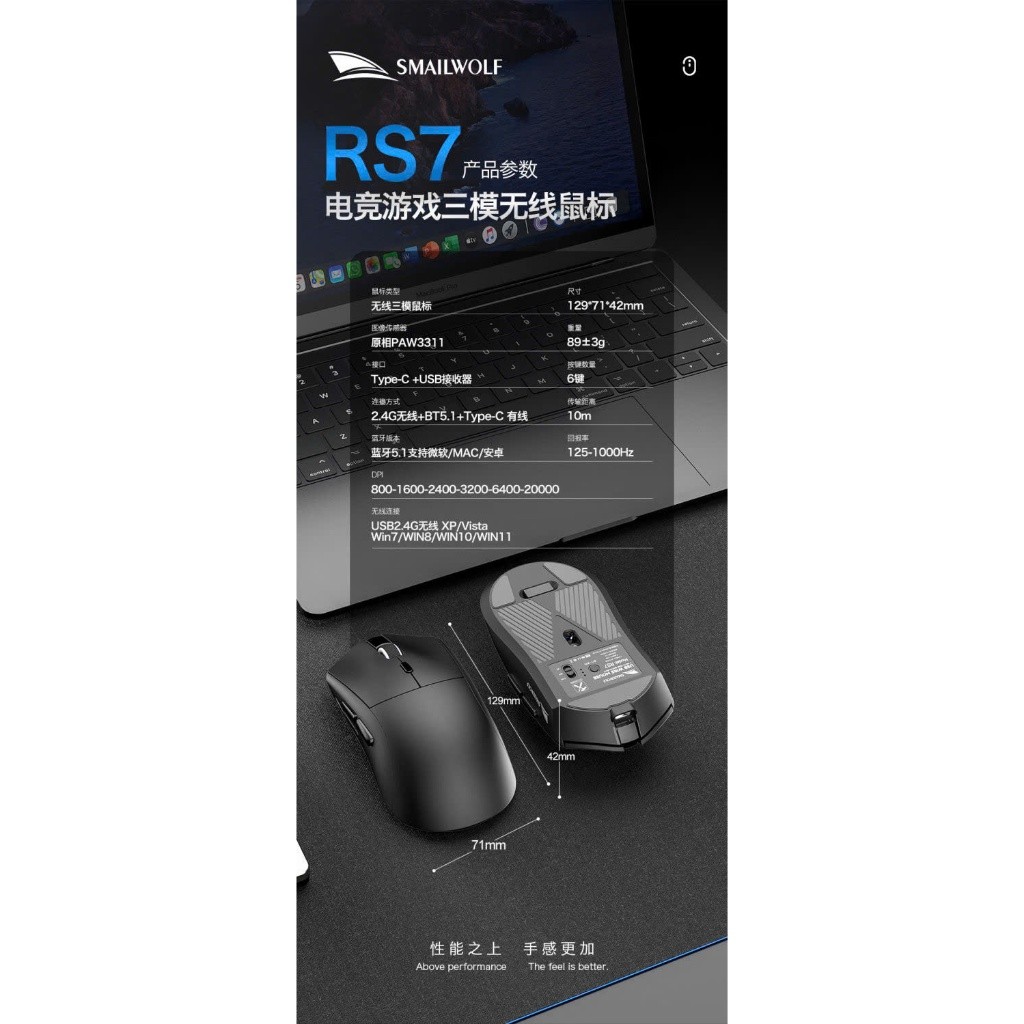 Chuột không dây SMAILWOLF RS7 / 3 mode / PAW 3311 / 1000hz | Shopee ...