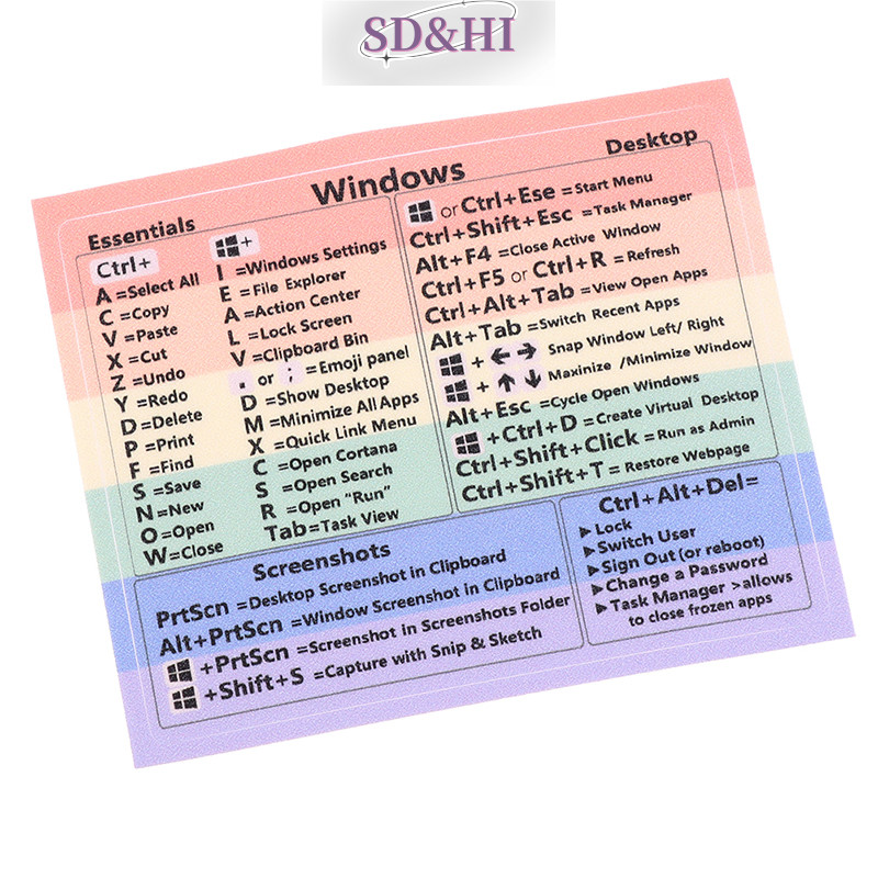Sdhi Windows Keyboard Reference Shortcut Cheat Sheet Sticker Water ...