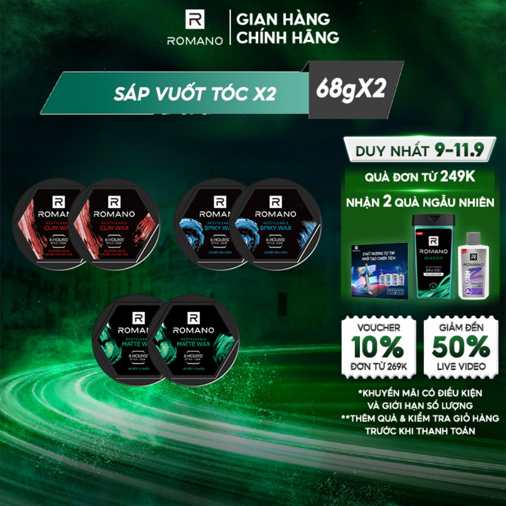 Combo 2 Sáp vuốt tóc Romano Restyleable 68g/hộp giữ nếp suốt 8h | Shopee Việt Nam