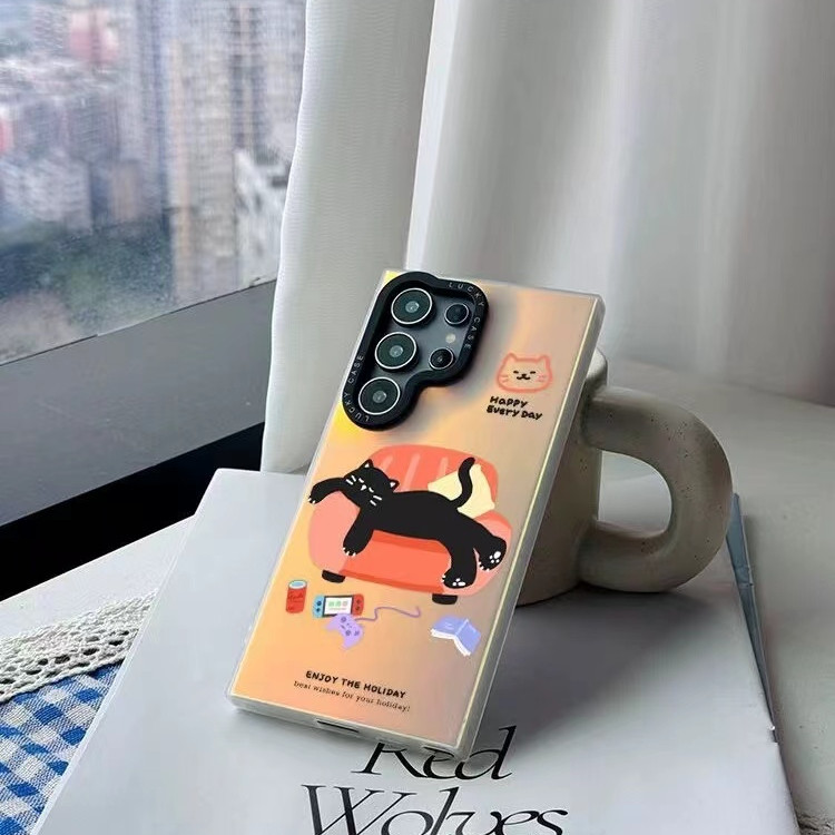 Happy Black Lazy Cat Casing Cho Samsung s22 s22plus ultra Case Brown ...