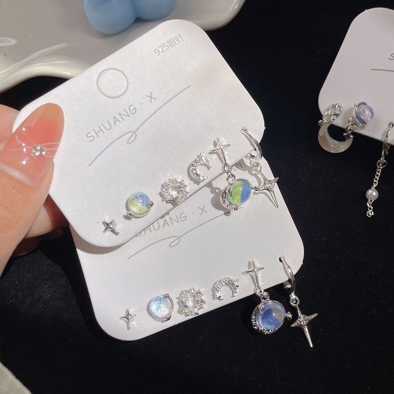 Bộ kim bạc S925 6 bông tai hình lục giác Zirconia Dangle | Shopee Việt Nam