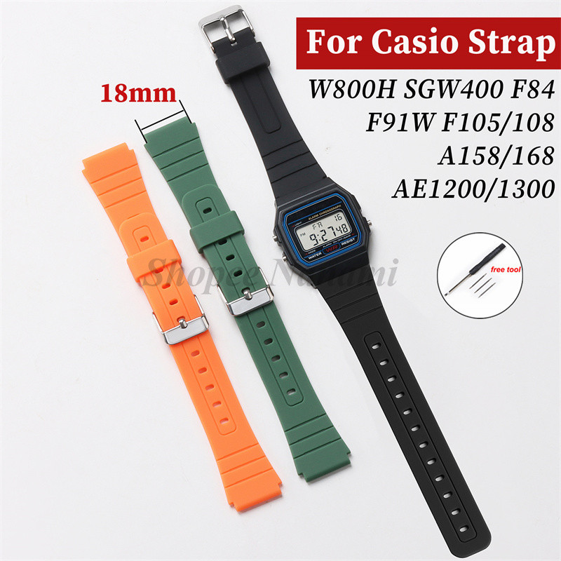 Dây đeo đồng hồ silicon 18mm cho Casio F84 F91W F94 F105 AE1200 Thay thế dây đeo đồng hồ thể ...