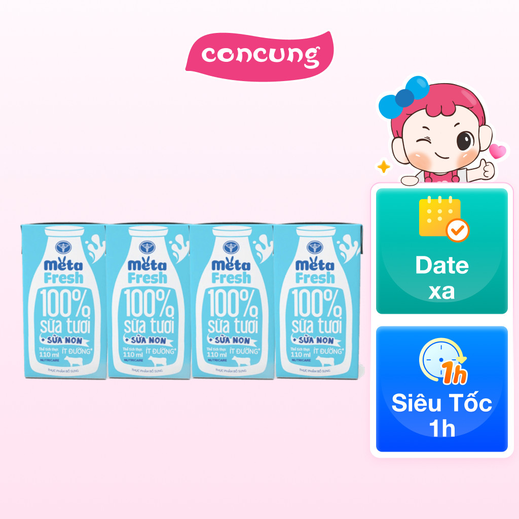 Sữa tươi ít đường bổ sung sữa non Metafresh 110ml, lốc 4 hộp | Shopee ...