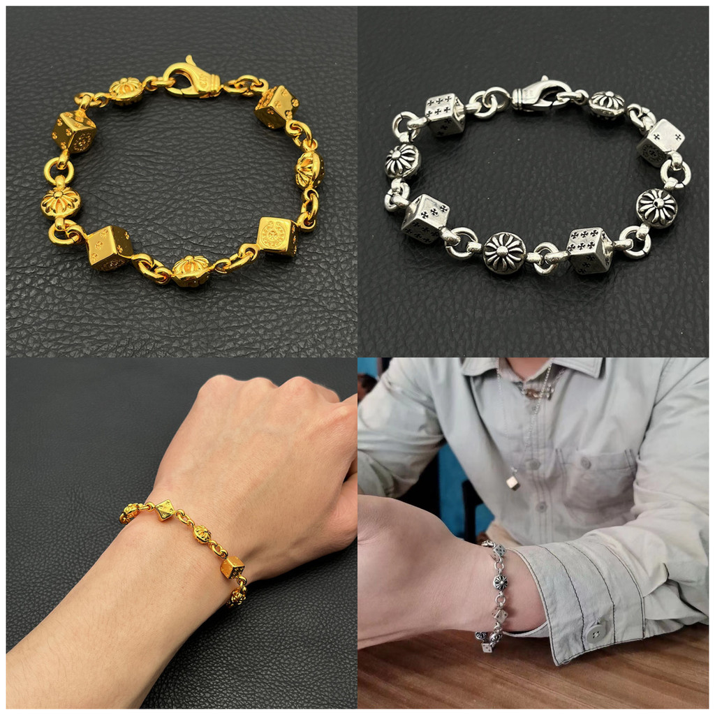 Vòng tay Chrome Hearts bạc 925 mạ vàng 22K, thiết kế xúc viền hoa retro ...
