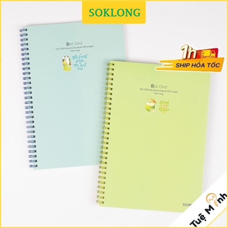 Vở B5 80 trang Dot grid bìa nhựa lò xo kép [SOKLONG], cuốn tập sổ Klong ...