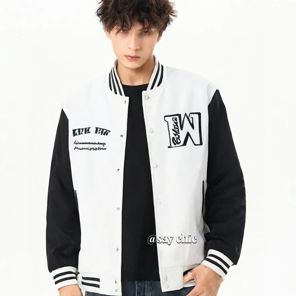Say CHIC Áo khoác nam Xuân Thu Mỹ Retro Nối chữ In dáng rộng Áo khoác ...