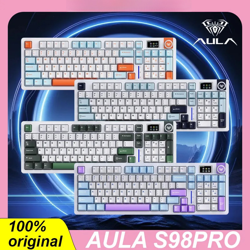 AULA S98 Pro Three Mode Mechanical Keyboard Hot Swappable Wireless Bluetooth 2.4G RGB Gasket ...
