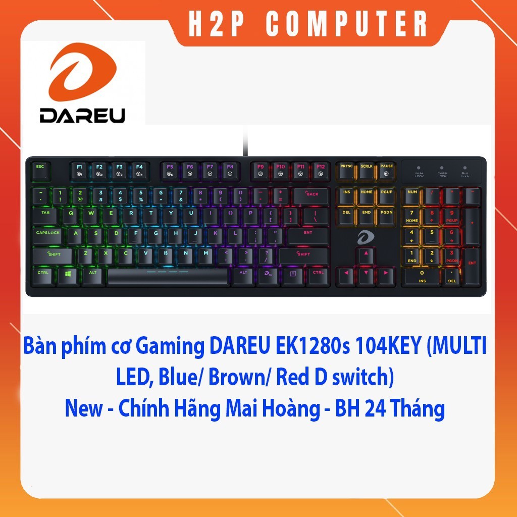 Bàn phím cơ Gaming DAREU EK1280s 104KEY (MULTI LED, Blue/ Brown/ Red D ...