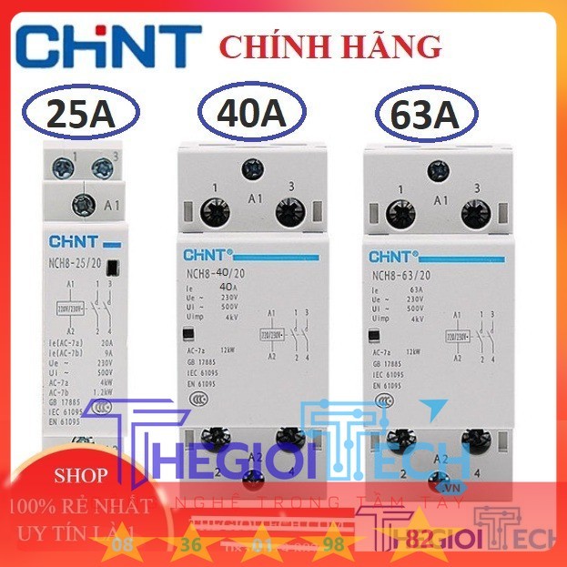 Khởi động từ 1 pha Chint / Delixi NCH8-25/20 25A 220V NCH8 25A 40A 63A 220V 2P 2NO 2NC 1NO 1NC ...