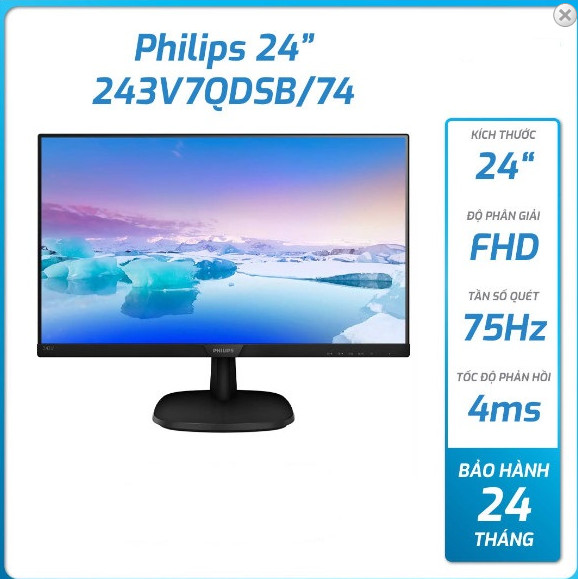 Màn Hình LCD Philips 23.8 243V7QDSB/74 (1920x1080/ IPS/ 60Hz/ 5ms ...