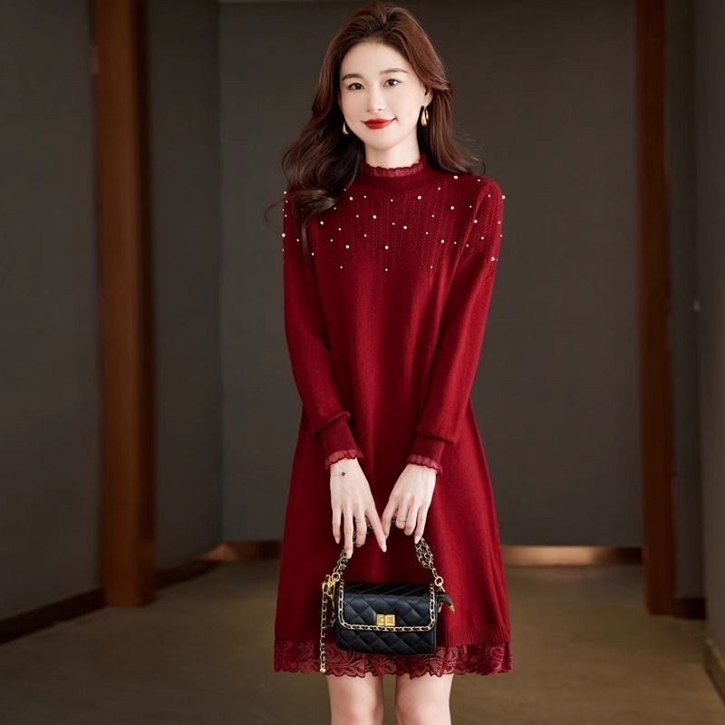 Đầm Dệt Kim Ren Nữ Thu Đông Tính Khí Phong Cách Mới Đáy Nhỏ Giữa Chiều ...