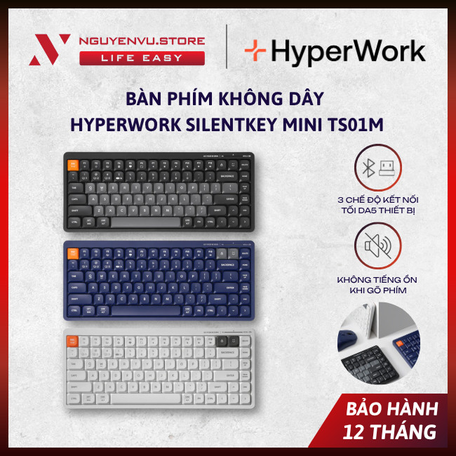 [FULL VAT] Bàn phím không dây HyperWork SilentKey Mini TS01M ( Bluetooth/2.4GHHz/Dây Type C ...