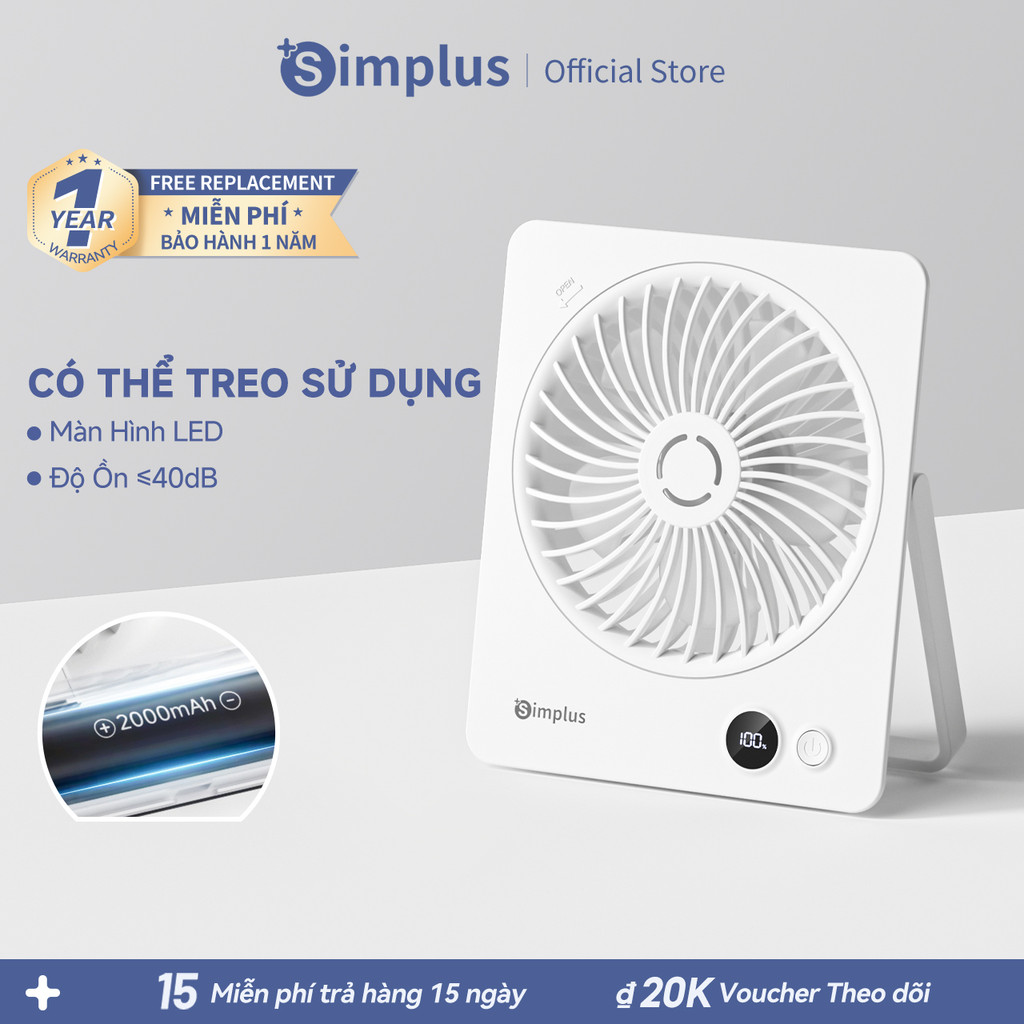 Simplus Quạt Mini Để Bàn Chân Đế Xoay 180° Sạc Type-C Xông Tinh Dầu 5 Chế Độ Gió Dùng Liên Tục 7 ...