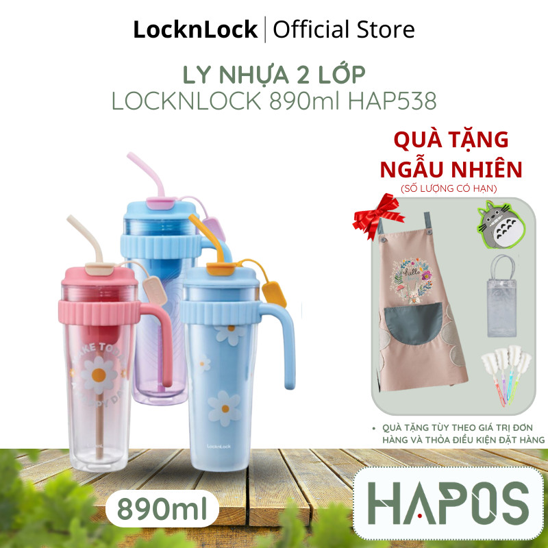 Ly nhựa 2 lớp có tay cầm 890ml LocknLock HAP538, Hàng chính hãng, họa ...
