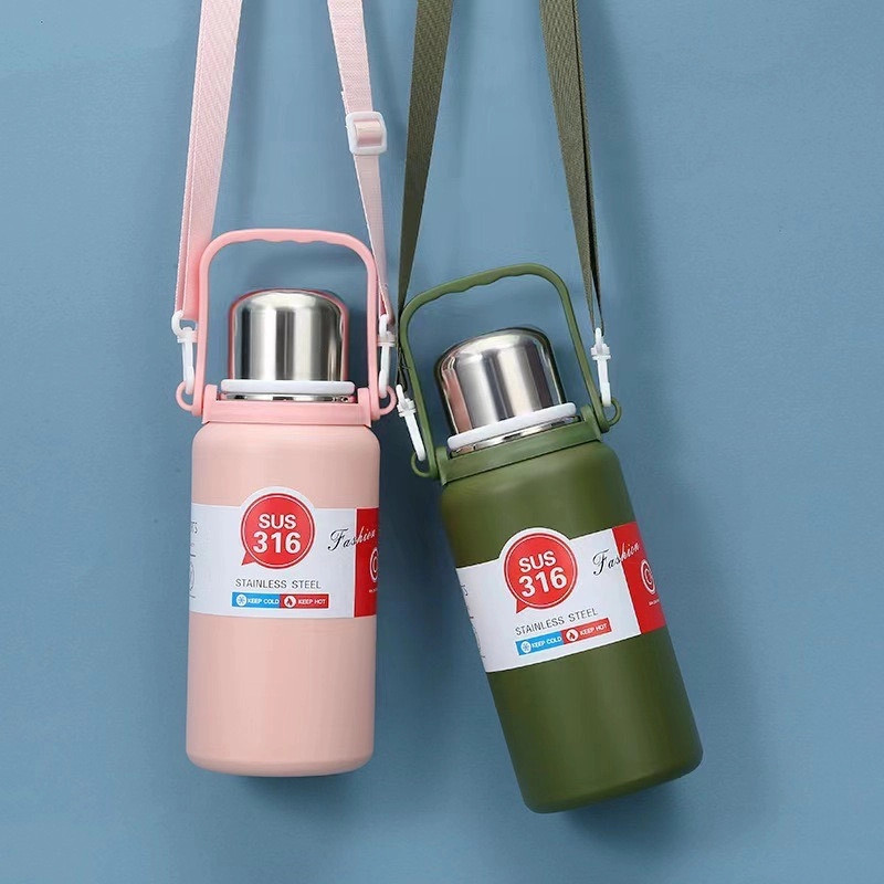 Bình giữ nhiệt inox 316 cao cấp 1200ml 1500ml SY-8228 kèm dây đeo, nắp làm cốc uống nước giữ ...