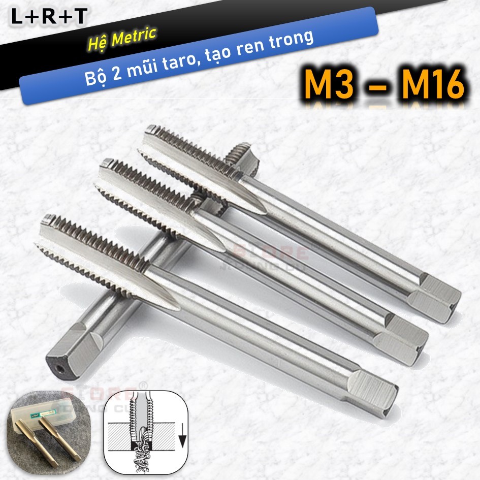 M3-M16 Bộ 2 mũi taro L+R+T, Mũi taro tạo ren trong đủ kích thước, taro ...
