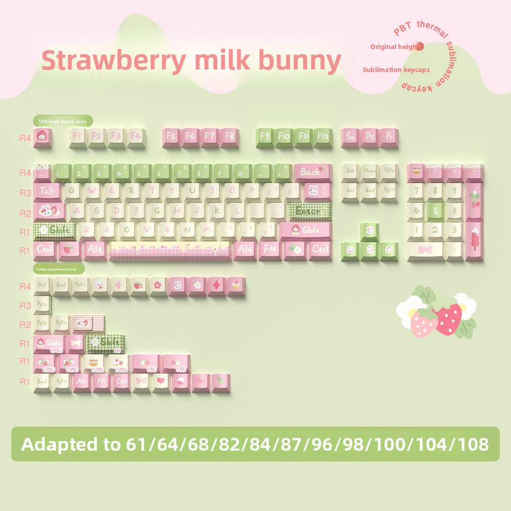 Strawberry Milk Bunny Keycaps Cherry Profile 158 Key Caps PBT Full Set ...