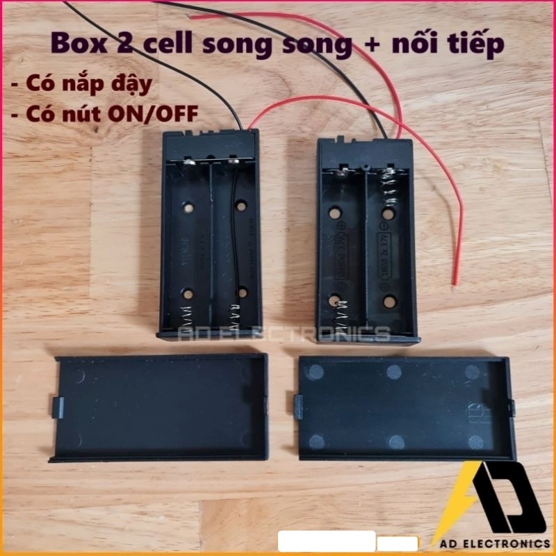 [Có nắp] Khay hộp đế pin 18650 có nắp đậy và công tắc nguồn box pin ...