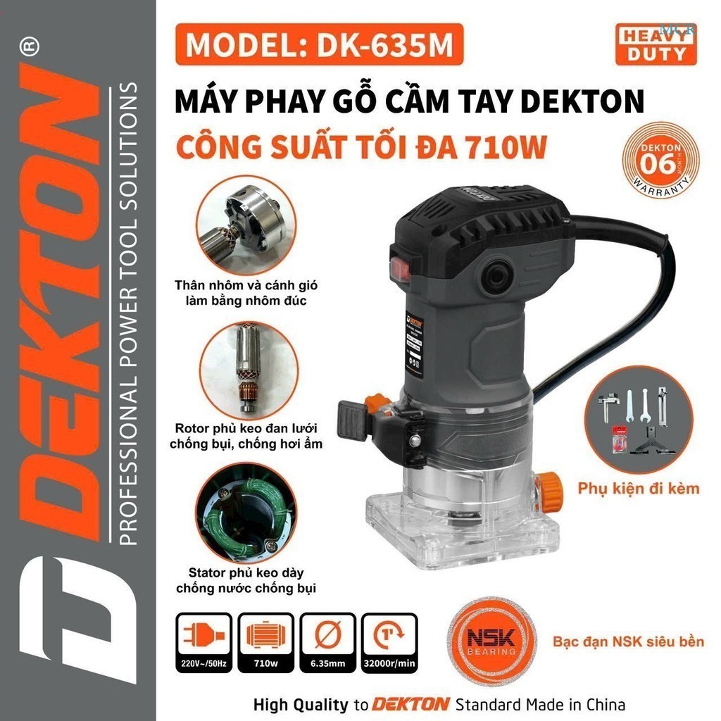 Máy Phay (soi) Gỗ Điện Cốt 6.35mm Dekton DK-635M Công Suất 710W MÁY ...
