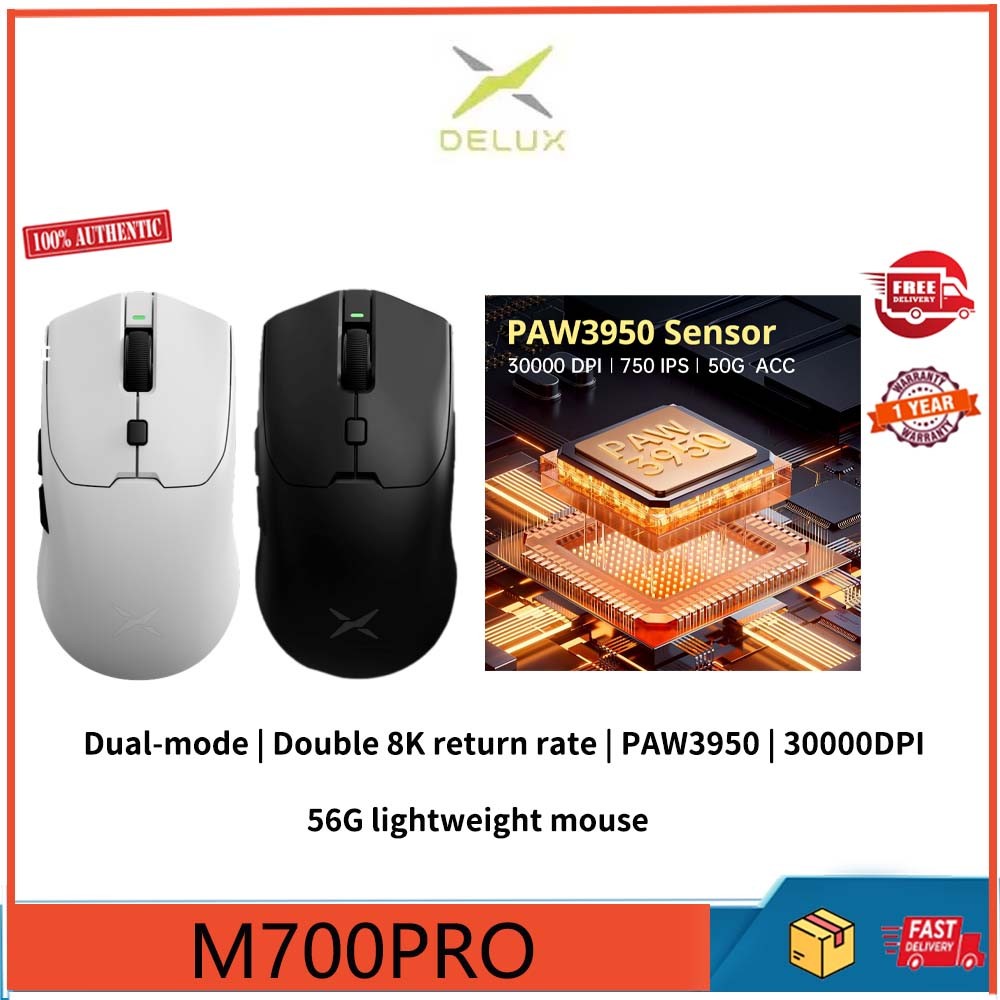 Chuột chơi game không dây chế độ kép DeLUX M700pro, PAW3950, chuột nhẹ tốc độ trả lại 8K kép ...