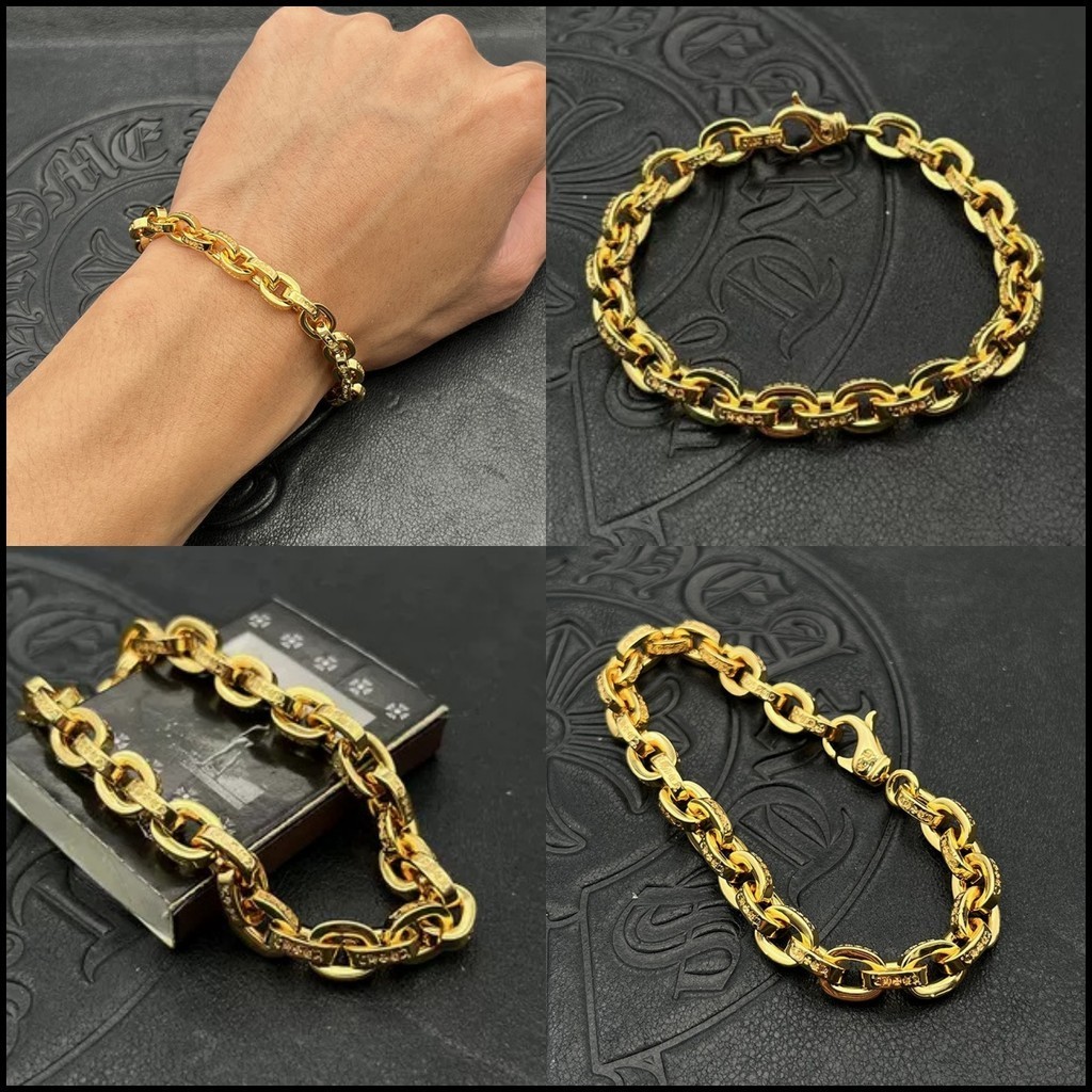 Chrome HEARTS Bạc 925 Mạ 22K Vàng Dày Chữ Vòng Tay Vintage Punk Phong ...