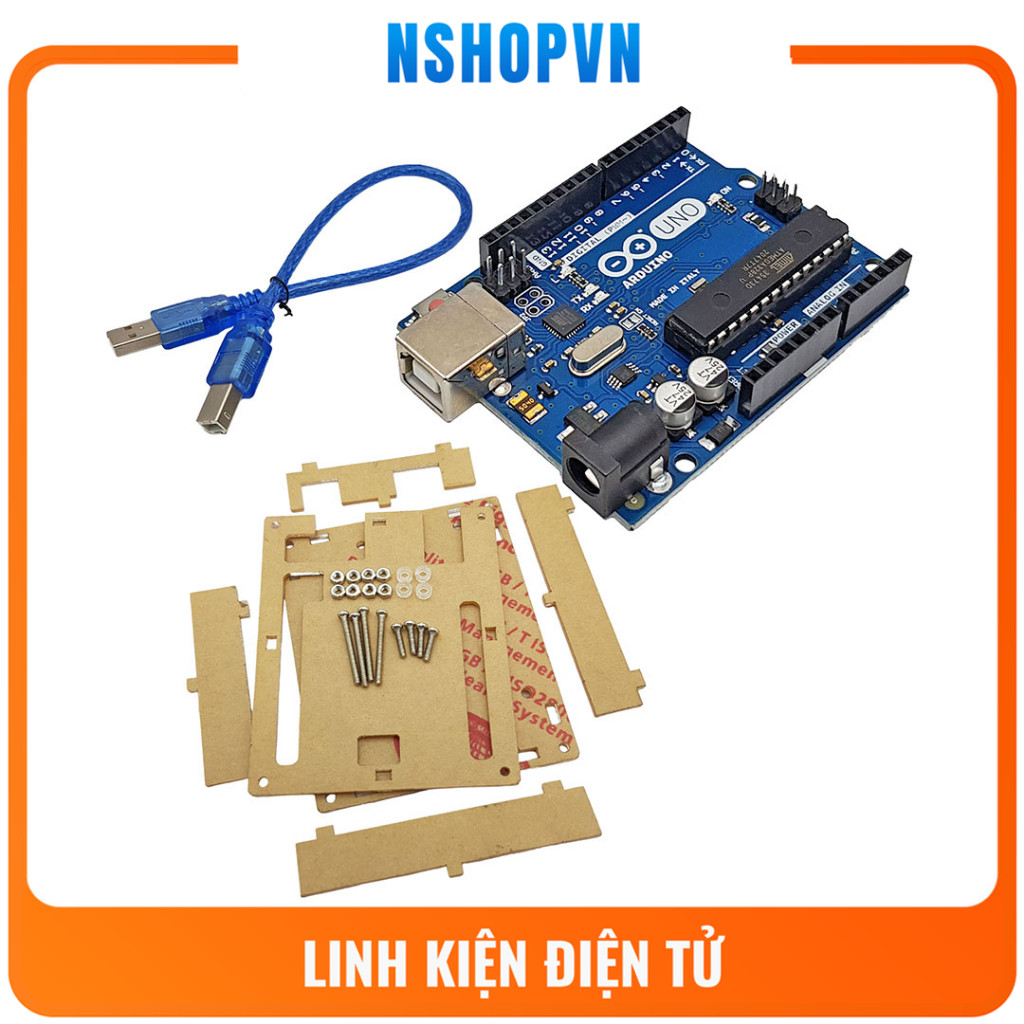 Arduino Uno R3 chip cắm kèm vỏ mica bảo vệ, dành cho người mới lập ...