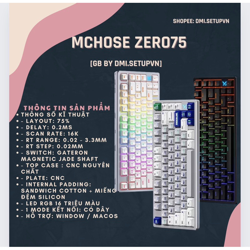 Bàn phím cơ gaming MCHOSE ZERO75 | Trigger | 8000hz 16000hz | RGB | Shopee Việt Nam