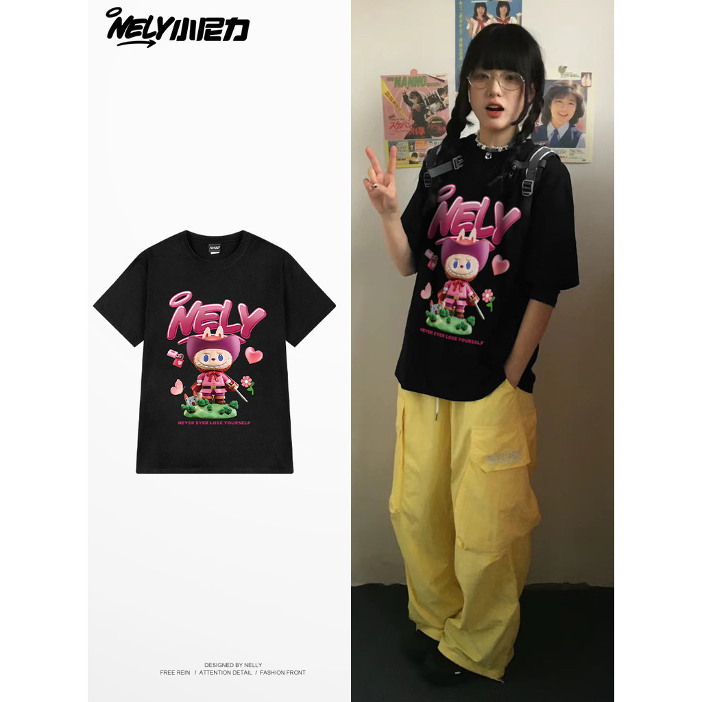 Nelly HeyBig Áo Phông Ngắn Tay Cổ Tròn In Họa Tiết Hoạt Hình Đường Phố Cao Cấp Kiểu Mỹ NI Áo ...