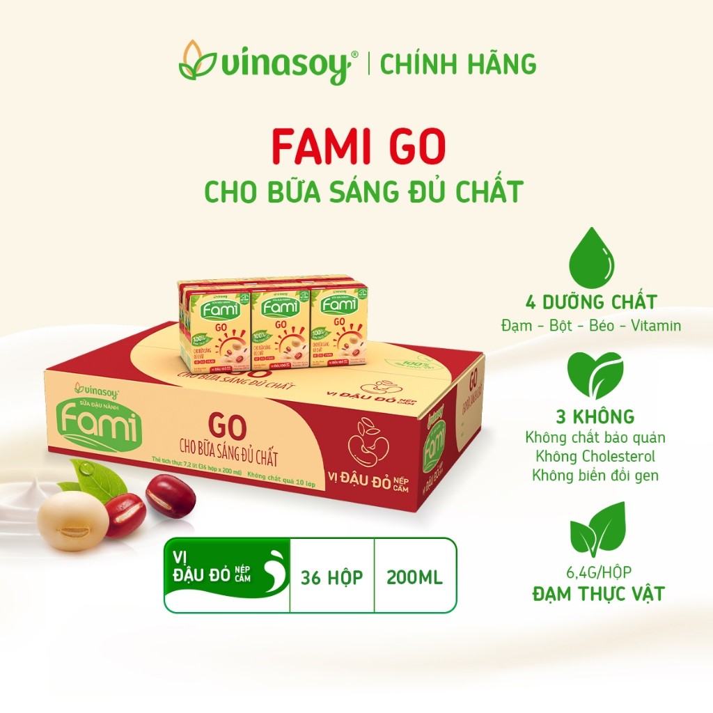 Thùng sữa đậu nành Fami Go Đậu đỏ (36 hộp x 200ml) | Shopee Việt Nam