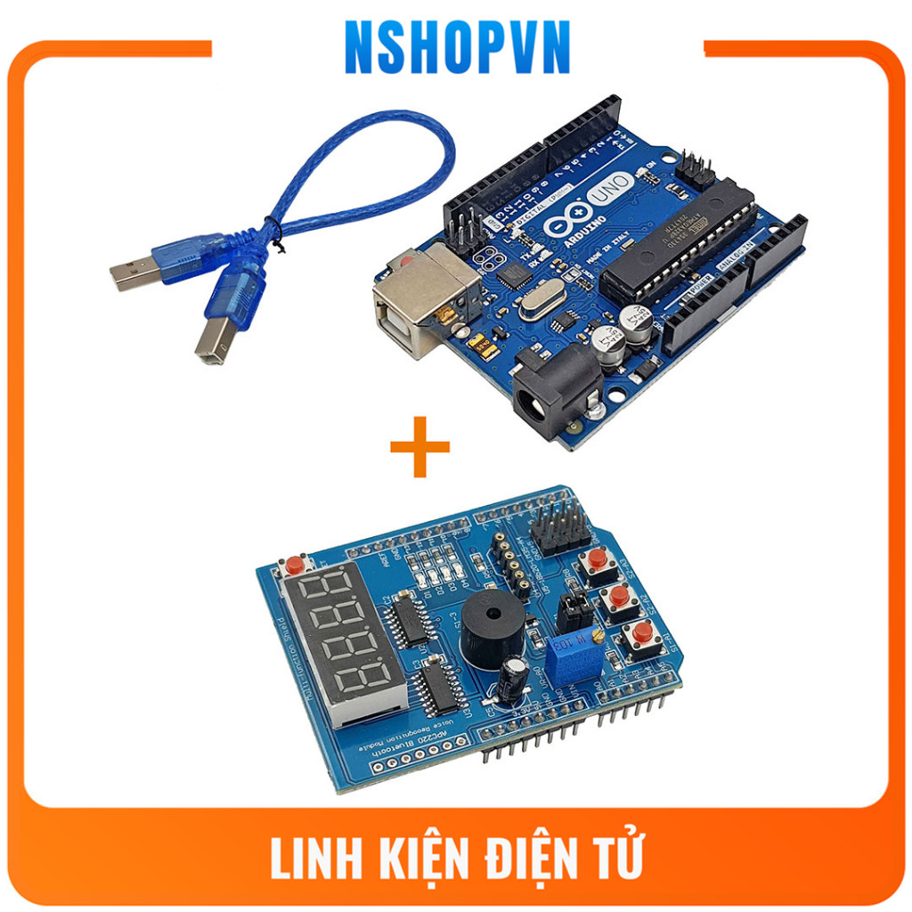 Arduino Uno R3 chíp cắm kèm mạch multi funtion shield dành cho người ...