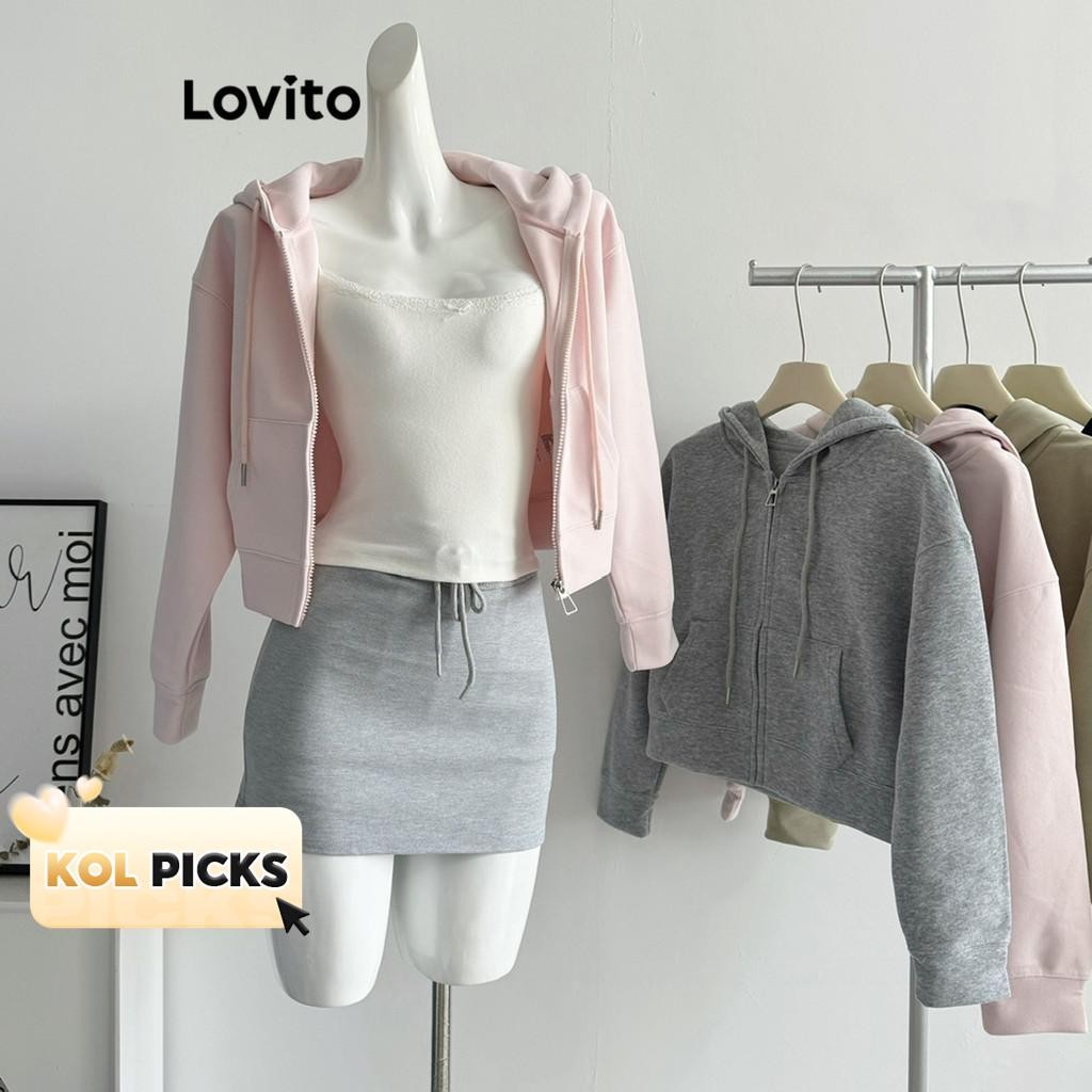 (KOL‘s pick) Lovito Áo khoác thông thường Áo khoác dây rút trơn cho nữ ...