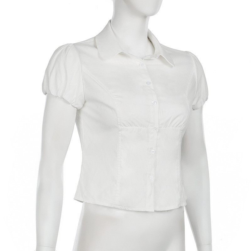 Dre-áo Sơ Mi Nút Xuống Nữ Tay Ngắn Cổ Áo Màu Trơn Áo Sơ Mi Slim Fit ...