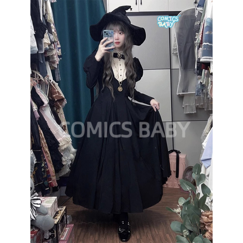 Lolita dress Halloween Gothic Dark Style Đen Dài Eo Nẹp Puff Tay Gothic ...