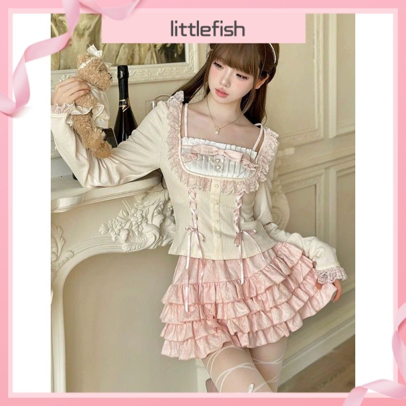 [Littlefish] Trà ấm ngọt ngọt ngào thiếu nữ thuần khiết mong muốn phong cách công chúa váy bánh ...