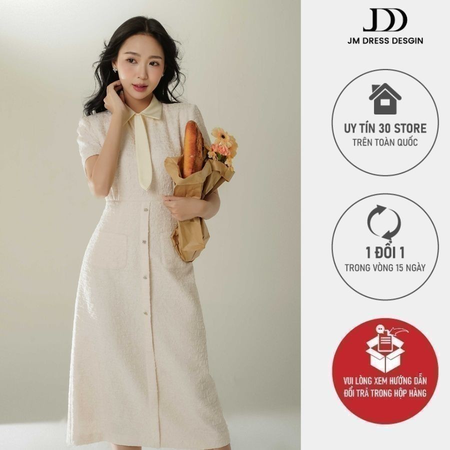 Đầm sơ mi cà vạt rời 1F23.2410K, váy sơ mi dáng dài cà vạt rời kiểu dáng thanh lịch phù hợp đi ...