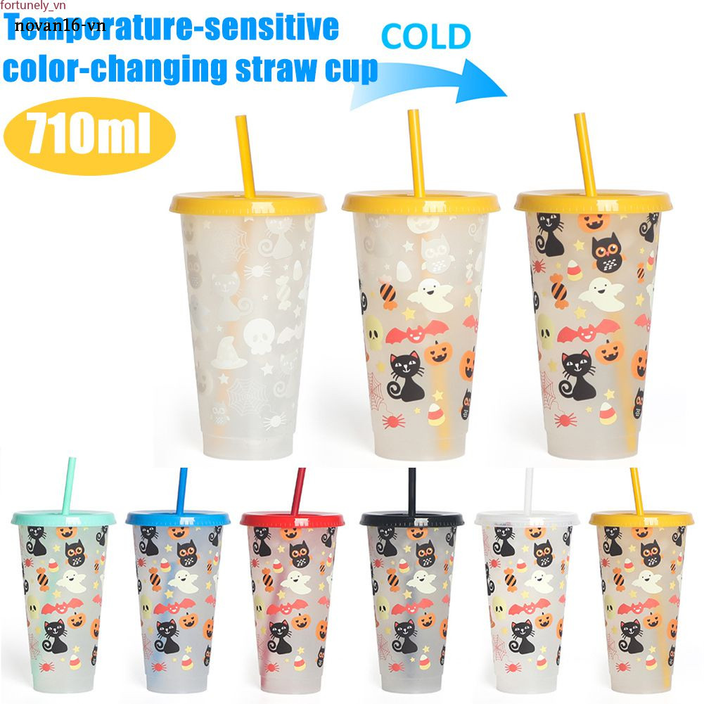 [Hàng Có Sẵn] Cốc Ống Hút Đổi Màu Sáng Tạo 710Ml Cốc Nhạy Cảm Với Nhiệt Độ Cốc Cà Phê Nhựa Pp ...