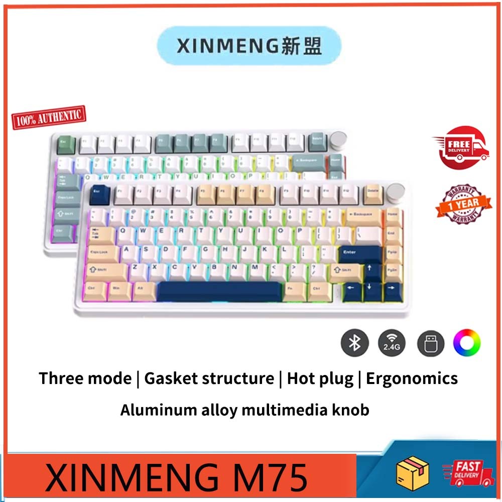 Bàn phím cơ không dây tùy chỉnh ba chế độ Xinmeng M75, cấu trúc cổng, phích cắm nóng, bàn phím ...