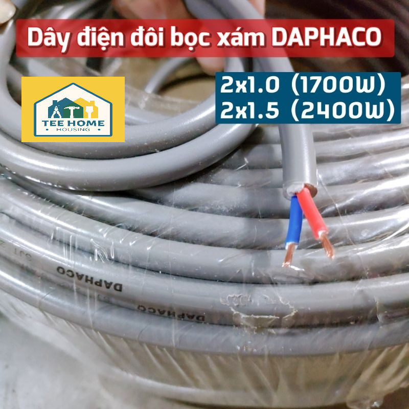 Nguyên Cuộn Dây (100m) Điện Đôi Bọc Xám 2x1.5 - 2x2.5 - 2x4.0 DAPHACO, dây Điện Bọc Xám, Dây FA ...